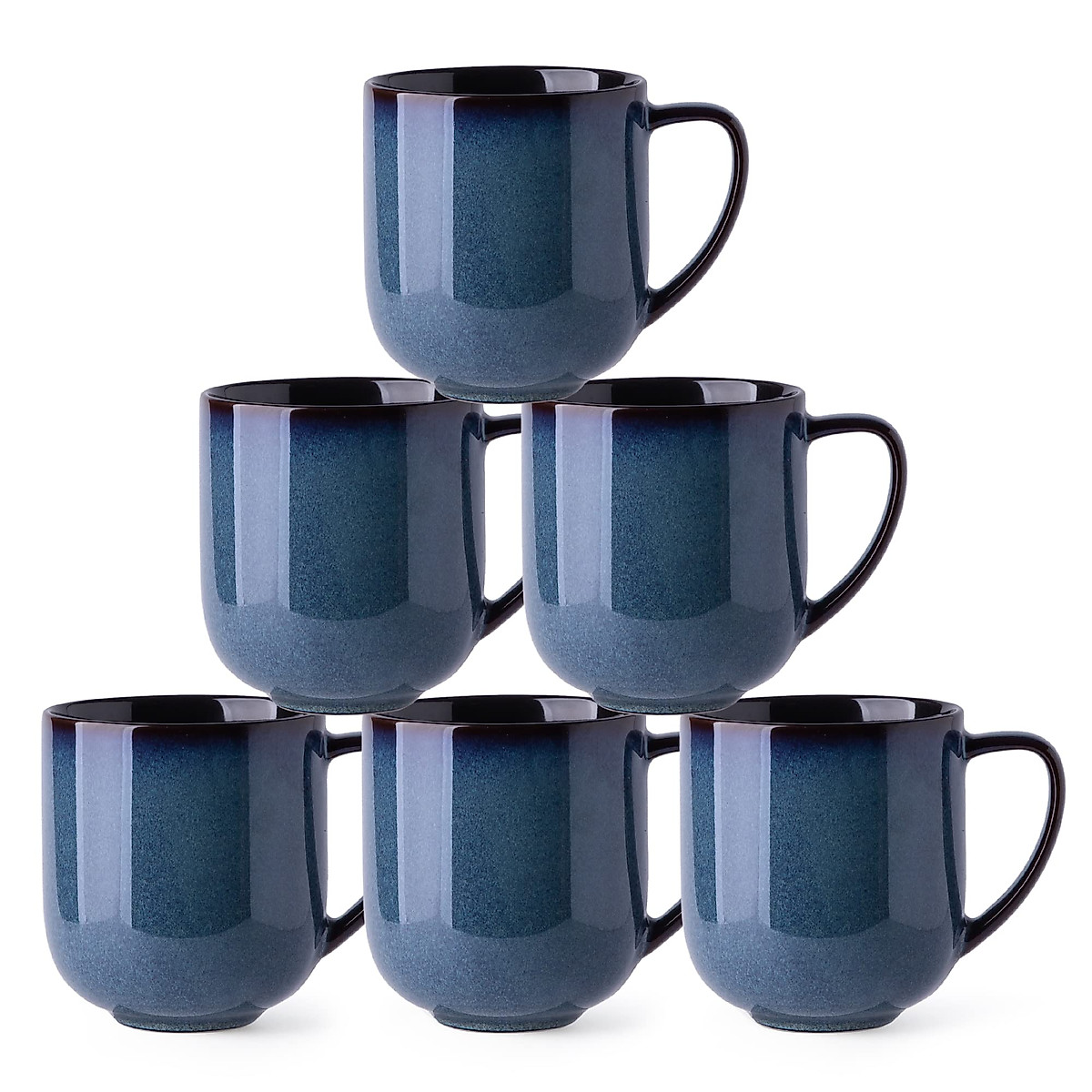 LERATIO 12OZ Ceramic Coffee Mugs Set of 6, Large Porcelain Coffee Cups With Large Handle For Latte,Cappuccino,Milk,Cocoa,|Dishwasher&Microwave Safe Mug Sets,Ideal for Man,Woman,Dad, Mom-Blue