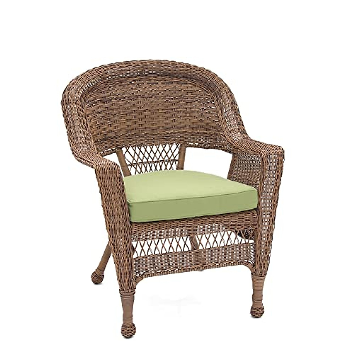 Jeco Wicker Chair with Green Cushion, Set of 2, Honey/W00205-