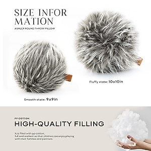 Ashler Plush Round Pillows, Ball Throw Pillow with Handle, Faux Fur Luxury Soft Decorative Cushion, Modern Home Decor Fluffy Round Pillow for Sofa, Bed, Chair, Light Gray, 9 x 9 inch