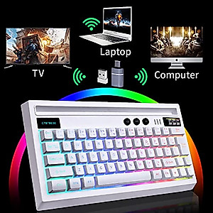 CTBTBESE 60% Wireless Gaming Keyboard, RGB Backlit Compact Mini Keyboard, Rechargeable Retro Typewriter Keyboard with Phone Stand, Free Type-C Adapter for PC, Tablet, Notebook, Smartphone(White)…