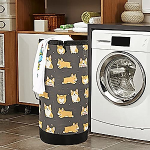 Corgi Dogs Laundry Bag Large Heavy Duty Laundry Backpack with Adjustable Shoulder Straps for Traveling Dirty Clothes Organizer for College Students Waterproof