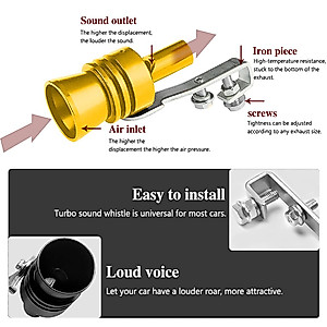2PCS Car Turbo Whistle, Aluminum Alloy Universal Turbo Whistle, XL Size Aluminum Alloy Universal Turbo Sound Exhaust Muffler Pipe Whistle Car Roar Make (Gold)