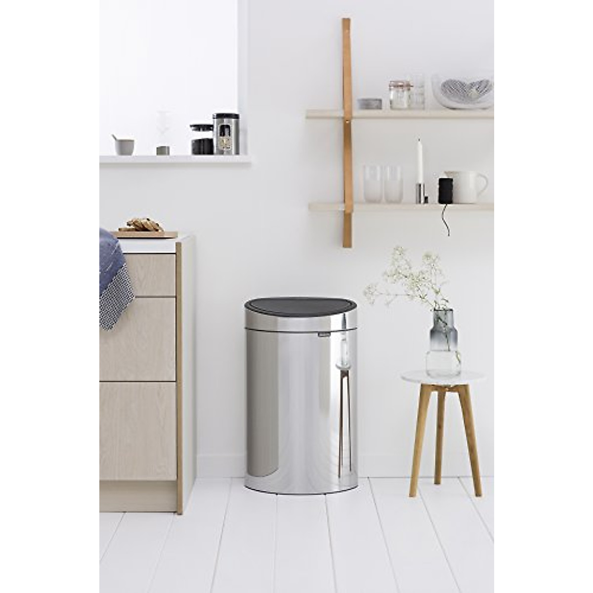 Brabantia 10.6 Gal Kitchen Touch Trash Can New (Brilliant Steel) Removable Lid, Soft-Touch Open, Garbage Can + Bags