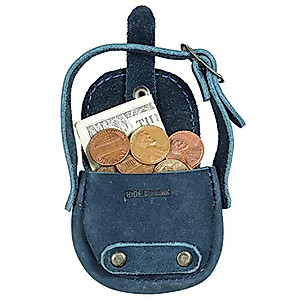 Hide & Drink, Leather Tiny Saddle Bag, Coin Pouch & Cash Holder Organizer, USB, SD Cards, Ornaments, Accessories, Handmade Includes 101 Year Warranty (Blou Reed)