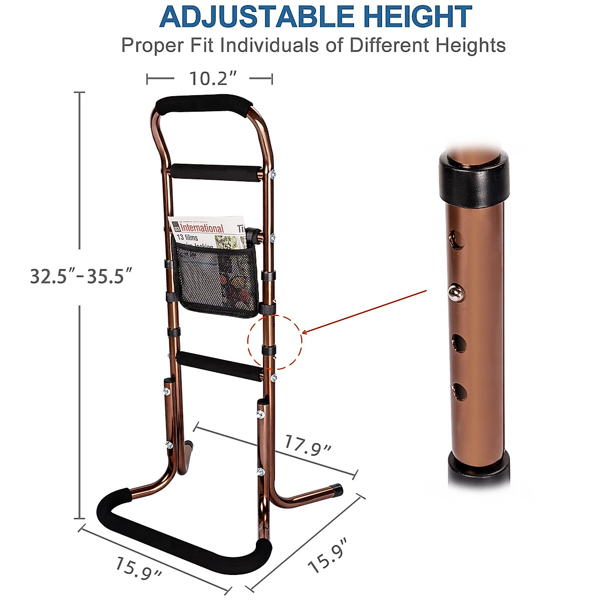 HEPO Chair Lift Assist Devices for Seniors with Multiple Handles, Height Adjustable Chair Stand Assist with Storage Pocket for Elderly Rise from Seated Position, Bed, Couch, Recliner Chair