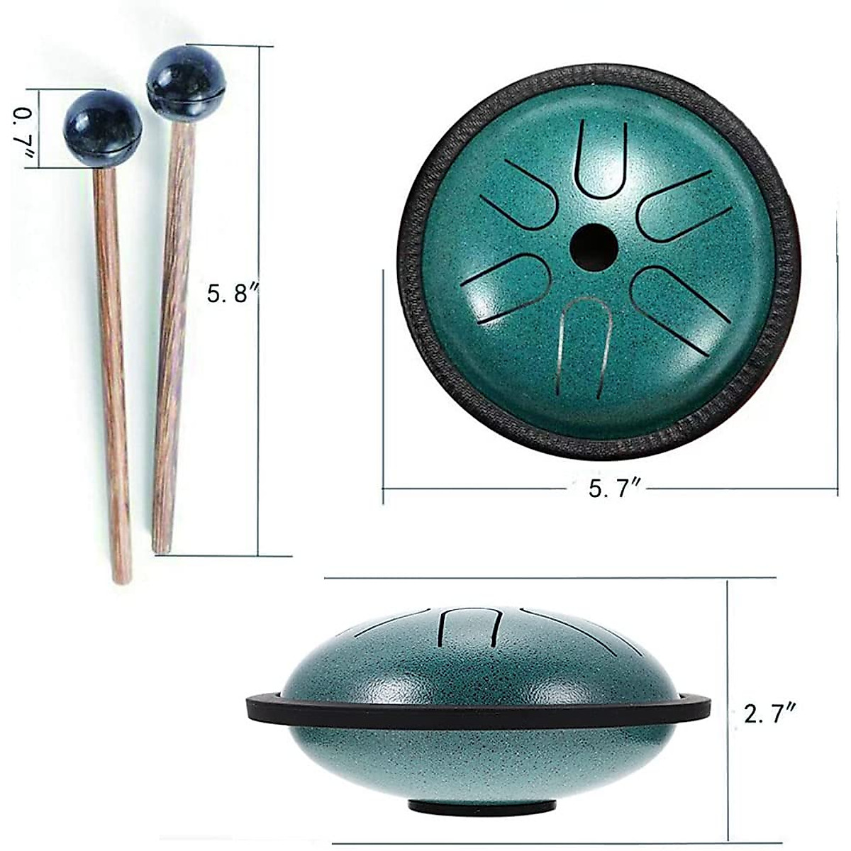 Yahpetes Worry-free Drum 5.5 Inch Steel Tongue Drum 6 Notes Musical Instruments Hand Drums with Handpan Drum with 1 Pair Mallets and Storage Drum Bag Note Sticks (Green)