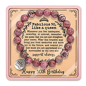 Sensi Blue 50th Birthday Gifts for Women, Happy 50th Birthday Gifts For Mom Auntie Grandma Wife Friend Sister, Fabulous 50 Like a Queen, Natural Stone Crown Bracelets