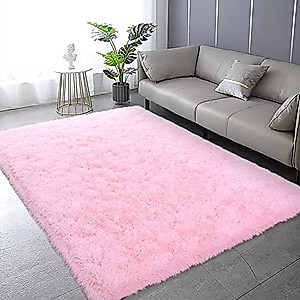 Zareas Pink Area Rug for Girls Bedroom, 4x6 Feet Fluffy Rug for Living Room, Shaggy Throw Rug for Kids Room Nursery Room, Super Soft Indoor Modern Plush Rug Dorm Rug Furry Carpet Cute Home Decor