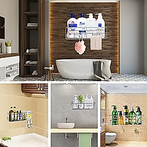 Shower Caddy Bathroom Shelf, CUPAN Shower Caddy Basket Shelf with Soap Dish and Hooks, No Drilling Adhesive Bathroom Shelf SUS304 Stainless Steel Bathroom Kitchen Storage Organizer (2 Pack, Silver)