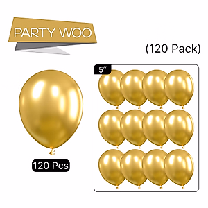 PartyWoo Metallic Gold Balloons, 120 pcs 5 Inch Gold Metallic Balloons, Gold Balloons for Balloon Garland or Balloon Arch as Party Decorations, Birthday Decorations, Baby Shower Decorations, Gold-G101