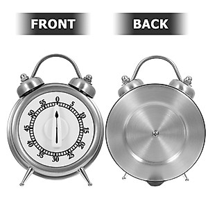 Cabilock Kitchen Timer Alarm Shape Clock Lovely 60 Mins Mechanical Timer with Ring Alert for Cooking Baking Study Classroom (Silver)