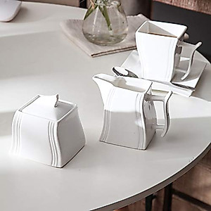 MALACASA Porcelain Creamer and Sugar Set, Ivory White Serving Set for Coffee and Tea,1-Piece Milk Jug and 1-Piece Sugar Pot with Lid, Set of 3, Series Flora