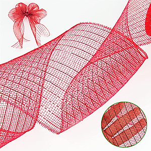 3 Rolls Mesh Ribbon for Wreaths, 6 Inch x 30 Feet Each Roll Red Green White Poly Deco Mesh Rolls, Christmas Ribbon for Wreaths, Swags and Christmas Tree Decoration