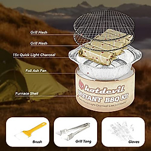 HOTDEVIL Portable Disposable Charcoal Grill Kit Ready-To-Go 1-3 person Camping BBQ Bundle with Instant Hardwood Lump Charcoals Disposal Venture Steak Grilling for Outdoor Barbecue Party Travel Picnic…