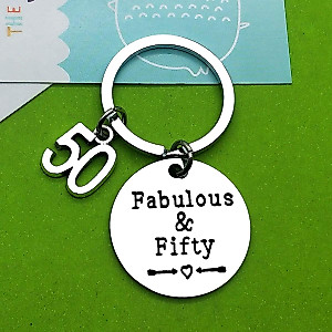 Birthday gifts 50th Birthday Keychain, 50th Birthday Gifts for Men & Women, Fabulous and Fifty Keychain,50th Bday Gifts for Him or Her,Fabulous & Fifty Gift for Her