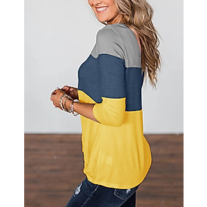 Minthunter Women's Half Sleeve T Shirts Casual Color Block Round Neck Spring Tops (X-Large, A-Yellow)