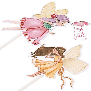Fairy Cupcake Toppers Flower Fairy Party Cupcake Toppers 24Pcs Fairies Party Cake Picks Garden Birthday Party Decorations for Elves Theme Baby Shower Supplies