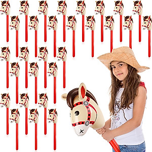 Chivao 30 Pack Inflatable Stick Horse Toy Horse on a Stick Horse Stick Toy Horse Head Stick Balloon Bulk for Cowgirl Cowboy Western Themed Birthday Party Baby Shower Decorations, 37 Inch (Red)