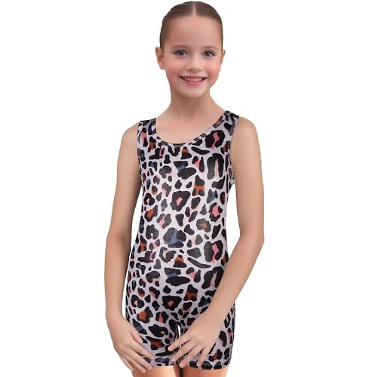2 Packs Skinny Gymnastics Leotards For Toddler Girls Scoop Neck With Shorts, Little Kids Skinny Colorful Dance Workout Unitards Biketards Tanks Rainbow Leopards