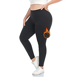 COOTRY Plus Size Fleece Lined Leggings for Women Thermal Underwear Long Johns Base Layer Pajama Bottoms Cold Weather Pants Black 2XL