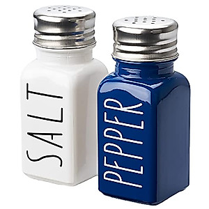 Salt And Pepper Shakers Set,Farmhouse Salt Shaker, Farmhouse Kitchen Decor, Blue Decor, Cute Salt Shaker,Modern Farmhouse Decor,Glass Salt And Pepper Shakers Set Letters No Rubbing Off(BLUE)