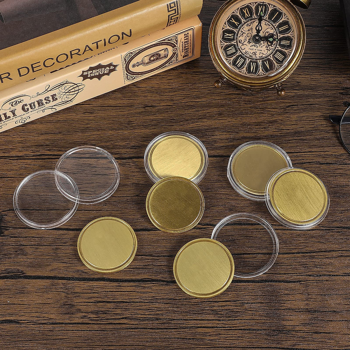Laser Engraving Blanks Brass Coin Blanks Metal Engraving Blank Coins 40mm with Acrylic Protection Box for DIY Commemorative Collection (10pcs Brass)