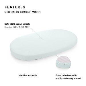 Stokke Sleepi Fitted Sheet, Powder Blue - Soft Sheets for Sweet Dreams - Made for Stokke Sleepi Crib/Bed - 100% Fine Cotton Percale - Washable