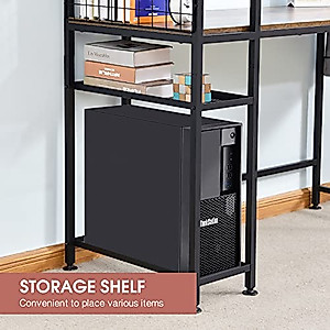 TOOLF Computer Desk with 4 Tier Shelves for Home Office, 47" Writing Study Table with Grid Panel and 4 Hooks, Multipurpose Desk with Storage Bag for PC Laptop