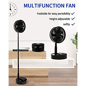 Oscillating Fan Foldaway with Remote Control, 7200mAh Rechargeable Battery Powered Pedestal Fan for Camping, 4 Speed, Timer, Height Adjustment Portable Table Fan for Travel , Outdoor, Home (Black)
