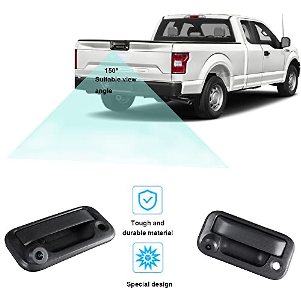 RED WOLF Tailgate Handle W/Reverse Backup Camera Replacement for 2004-2014 Ford F150, 2008-2016 F-250/F-350/F450/F550 Pickup Rear View Parking Camera Removable Guideline Durable