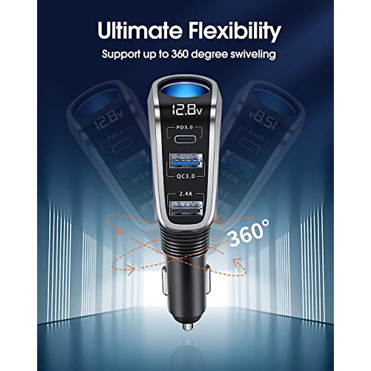 USB C Car Charger, 4 in 1 Cigarette Lighter Adapter, Socket Splitter with 3 USB Ports, 12V/24V Dual USB Type C PD Super Fast Car Charger Adapter Compatible with iPhone14/13/Samsung/Google/GPS/Dash Cam