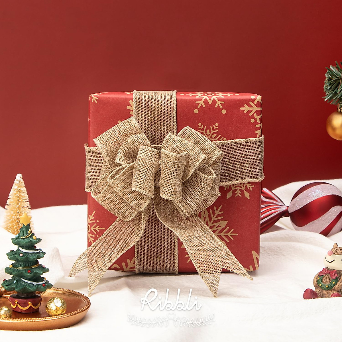 Ribbli Burlap Ribbon Continuous 20 Yard 1.5 Inch Natural Wired Ribbon for Wreaths,Big Bows,Tree Decoration,Outdoor Decoration