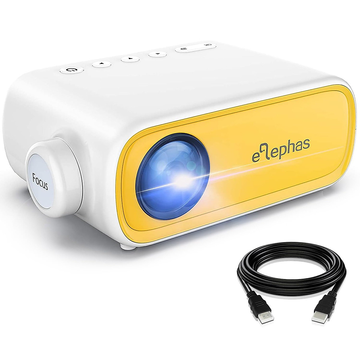 Mini Projector, ELEPHAS Portable Projector for iPhone 1080P Supported, Video Smart Led Pocket Small Home Phone Projector for Bedroom with Laptop HDMI USB TV AV Interfaces and Remote to Watch Cartoon