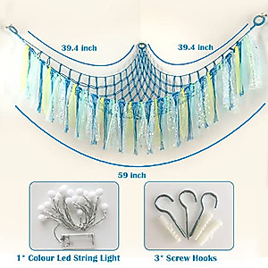 Stuffed Animal Net or Hammock with LED Light, Toy Hammock Hanging Stuffed Animal Storage Organizer Holder for Nursery Playroom Bedroom Kids Room Toy Storage (Blue)