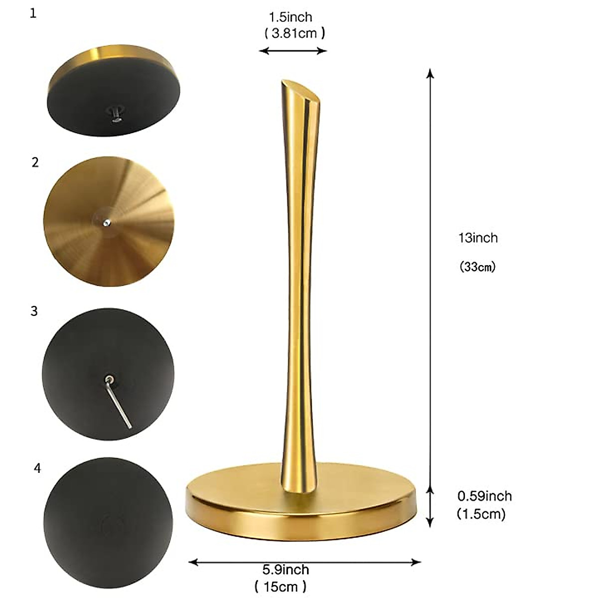 Paper Towel Holder countertop, Free-Standing Kitchen roll Holder for Kitchen Bathroom, Gold Paper Towel Holder Stand Dispenser with Stainless Base Fits Standard (Gold)…