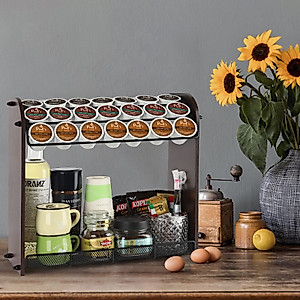 VINAEMO K Cup Holder Large Capacity Coffee Pod Holder Coffee Bar Accessories and Cup Storage Organizer Save Space for Home Office Kitchen Counter Organizer(Espresso Brown)