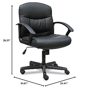 Sadie Mid-Back Task Chair- Fixed Armed Computer Chair for Office Desk, Black Leather (HVST303)