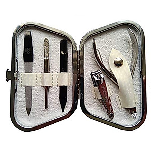 3 Swords Germany - brand quality 5 piece manicure pedicure grooming kit set for professional finger & toe nail care clipper fashion leather case in gift box, Made by 3 Swords (7445)