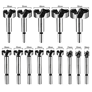 HPHOPE Forstner Bit Set 15Pcs, Forstner Bits for Wood, Wood Drilling with Round Shank, Drill Accessories, Ø10-50mm with Storage Case