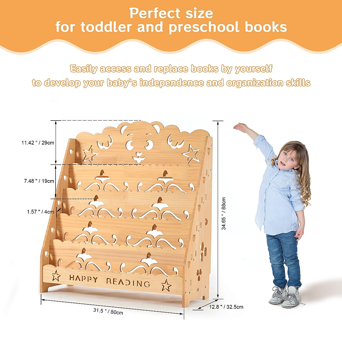 PETKABOO Kids Bookshelf 5 Tier Toy Storage Cabinet Organizer,Toddler Book Shelf,Childrens Baby Bookshelf, Book Display for Nursery, Living Room, Bedroom, Playroom School