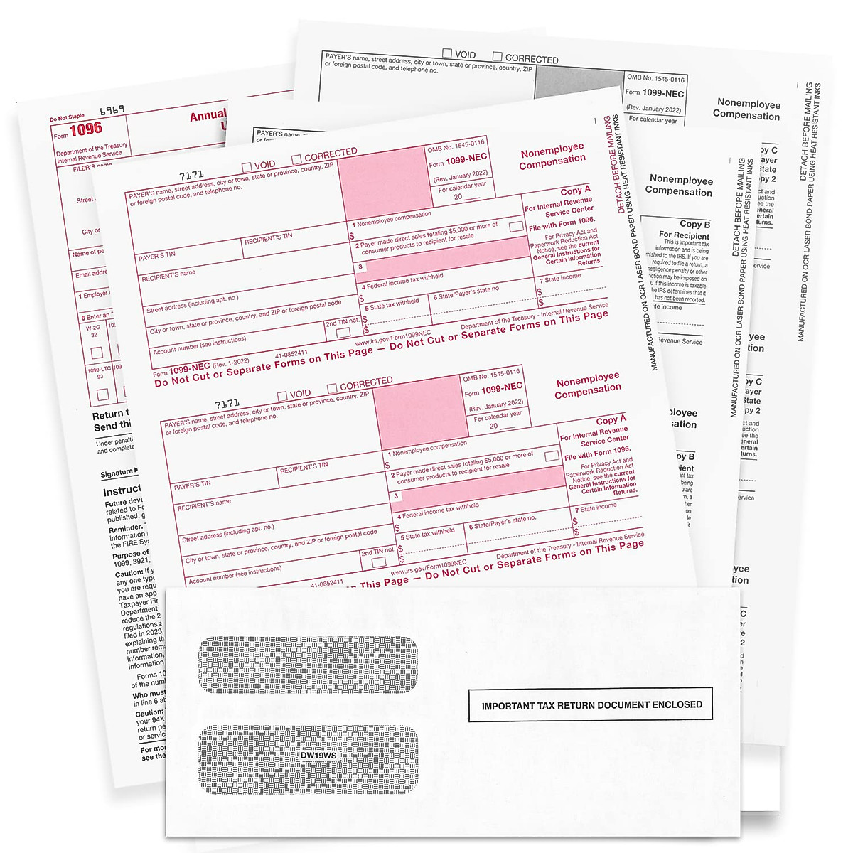 "New" 1099-NEC Forms for 2022, 4-Part Tax Forms, Vendor Kit of 25 Laser Forms and 25 Self-Seal Envelopes, Forms Designed for QuickBooks and Other Accounting Software