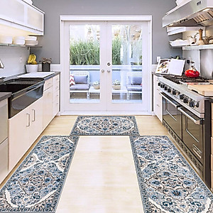 HEBE Farmhouse Kitchen Rugs Sets of 3 Non Slip Washable Kitchen Rugs and Mats Boho Kitchen Mats for Floor Kitchen Runner Rug Kitchen Carpet Rug Runner for Hallways Kitchen Laundry