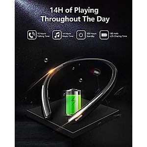 Neckband Bluetooth Headphones, Wireless Bluetooth Headphones with Retractable Earbuds, CVC8.0 Noise Cancelling 3D Sound Surround Personal Sport Headset Call Vibrate Alert Earphones with Mic (Black)