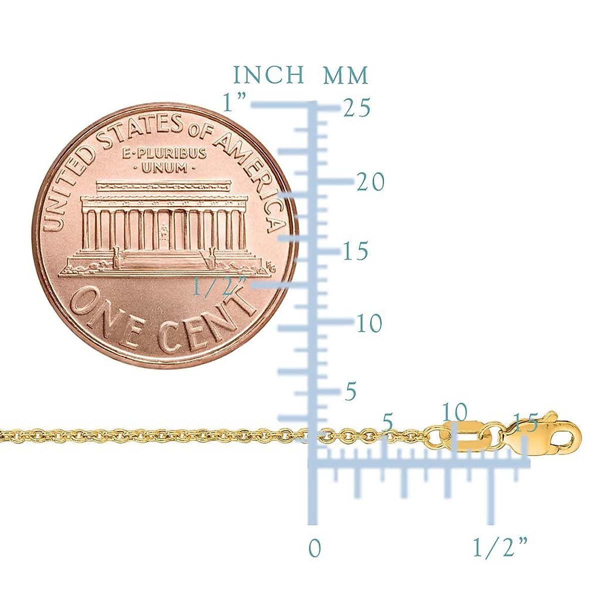 14k SOLID Yellow or White 1.5mm Shiny Diamond Cut Forsantina Cable Chain Necklace for Pendants and Charms with Lobster-Claw Clasp (16" 18" or 20 inch) Womens and Mens Chains Jewelry