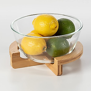 Kitchen Affections | 5pc Glass Salad Bowl Set with Serving Utensils | and Bamboo Pedestal Base | Glass Reusable Dinnerware | Durable Glass Dinner Bowls | Eco Friendly Bowls