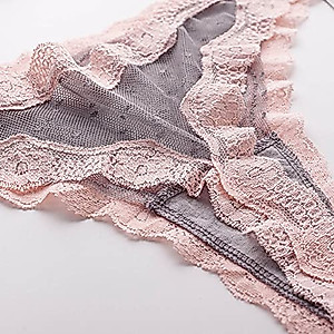 Kinple See Through Mesh Panty for Women Low Waist G-String Pantys Fashion Lace Wavy Edge Panties Trendy Elastic Underwear Gray