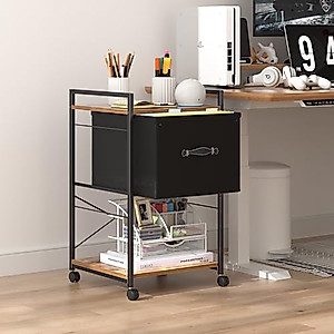 VECELO Mobile File Cabinet, Rolling Printer Shelf with Handle, Fabric Vertical Filing Cabinet fits Letter Size, Sturdy Steel Frame for Home Office, Brown