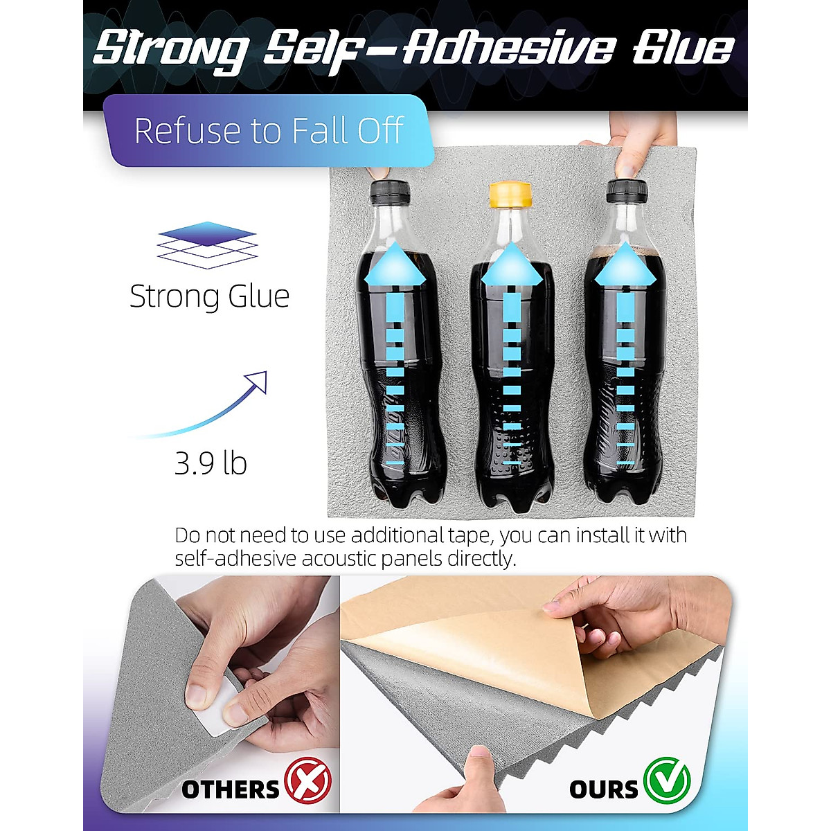 LEIYER Upgrade 12 Pack Sound Proof Foam Panels with Self-Adhesive, 1" X 12" X 12" Quick-Recovery Acoustic Panels, Acoustic Foam Wedges High Density (12pcs,Black-Gray)