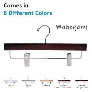 Quality Hangers Wooden Pants Hangers - 20-Pack Swivel Hook Cloth Hanger Set - Lotus Wood Skirt, Pant, Shorts and Slack Hangers with Adjustable Clip – Mahogany Clothing Hanger (Mahogany, 20)