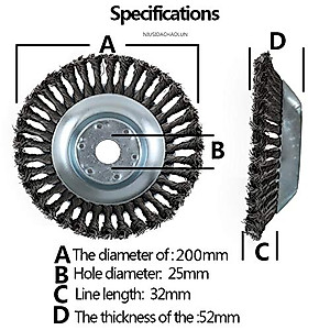 8 Inch Wire Wheel Brush Trimmer, Replacement Garden Grass Weed Lawn Mower Weeding Tray with 1 Inch (25mm) Hole for Rust Removal Paving Stone Pavement Joints or Driveway